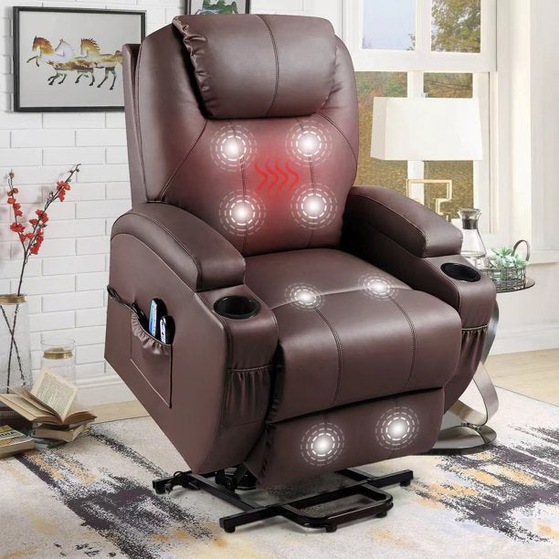 Lacoo Power Lift Recliner with Massage and Heat, Brown Faux Leather ... Lacoo Power Lift Recliner with Massage and Heat, Brown Faux Leather ...