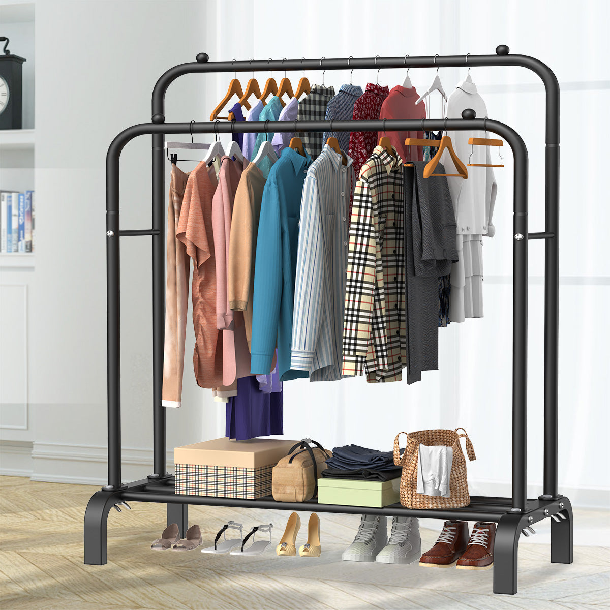Heavy Duty Metal Double Rail Clothes Garment Hanging Rack – HueLux