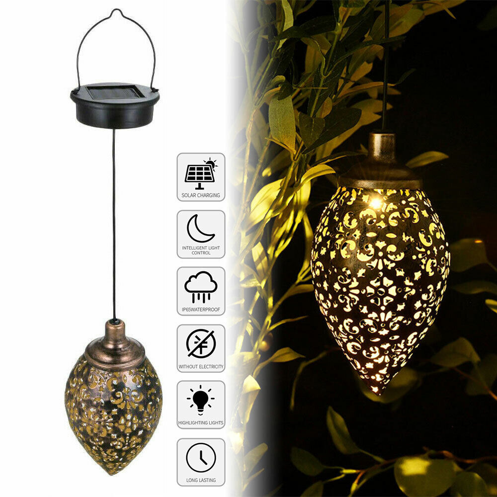 Solar Moroccan LED Lantern – Hanging Outdoor Garden Light – HueLux
